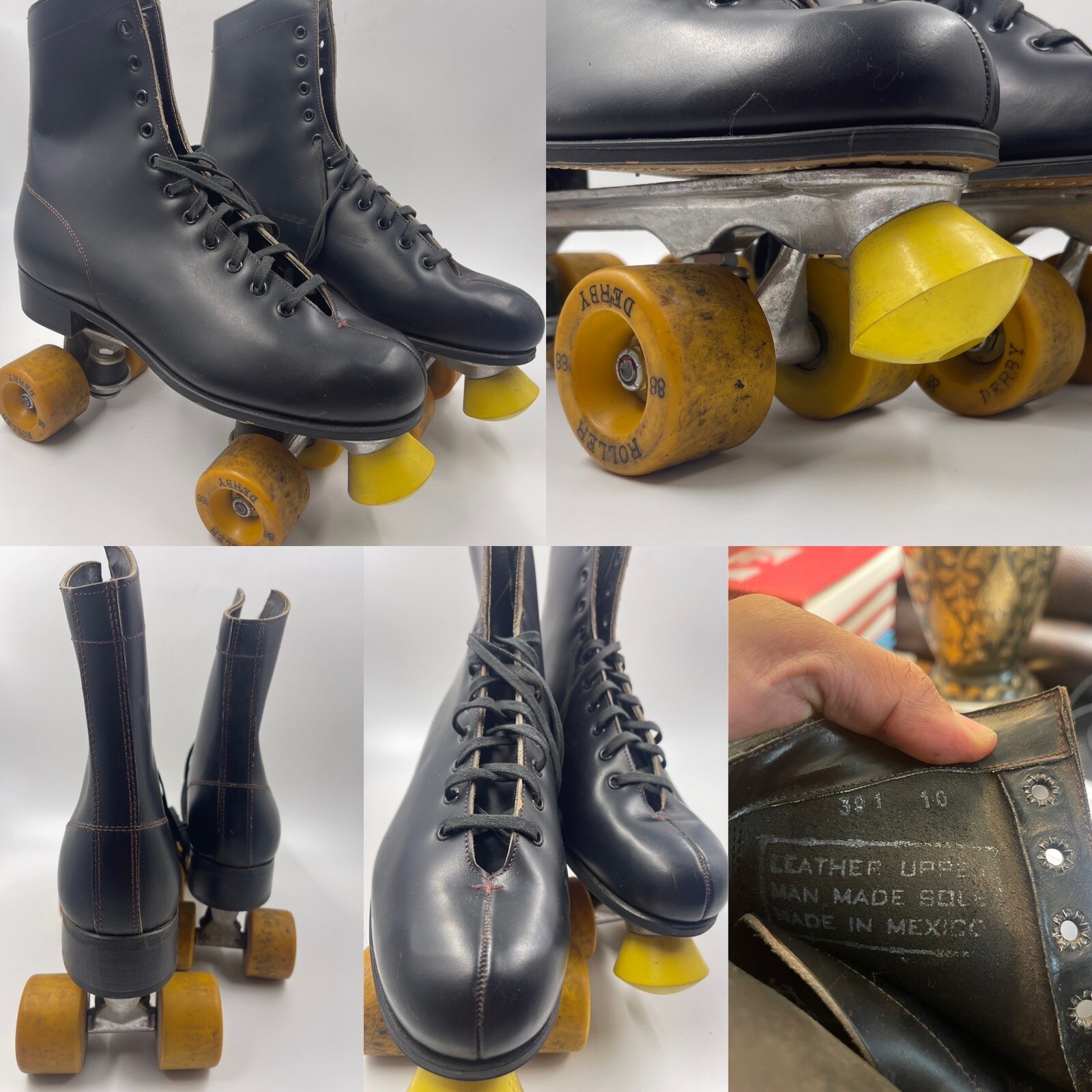 Men’s Vintage Leather Roller Skates Derby 88 Wheels Size 10 Hand Made ...