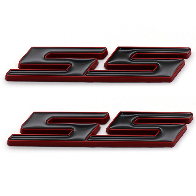 2x SS Emblems Badges 3D Metal Decals For Camaro Chevy Silverado Red ...