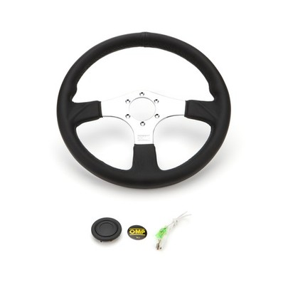OMP ASSO Steering Wheel 350mm Flat 3-Spoke Black Leather Grip Steel ...