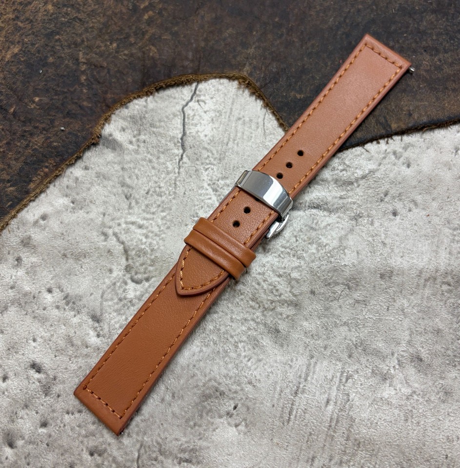 Size 18/20/22mm Cow Leather Watch Strap/Band Deployment Clasp Buckle ...