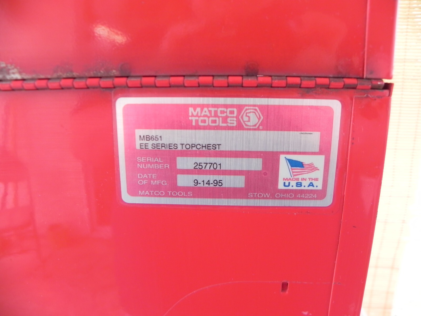 Vintage Matco MB651 EE Series 9 Drawer Heavy Duty Top Chest Red USA ...