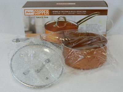 Parini Copper 3 Quart Sauce Pan Ceramic Non Stick & Glass Lid All ...
