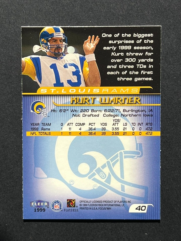 Kurt Warner 1999 Fleer Focus Card#40, St. Louis Rams | eBay