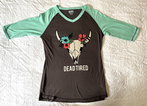 Lazy One "Dead Tired" Womens PJ Tall Tee 3/4 Length Sleeve Sz XS Teal ...