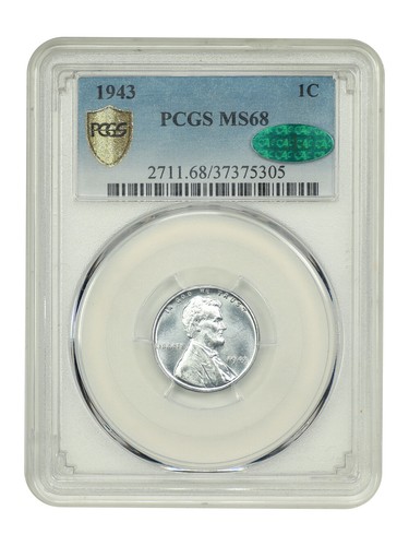 1943 1C PCGS/CAC MS68 - Lincoln Cent (Wheat Reverse) - WW2 Steel Cent ...