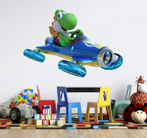 Yoshi Super Mario Bros Race Car Wall Decal Removable Sticker Kids Home ...