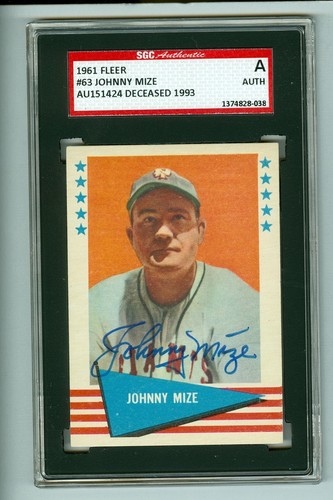 Johnny Mize Autographed 1961 Fleer Card #63 NY Giants SGC Authentic ...