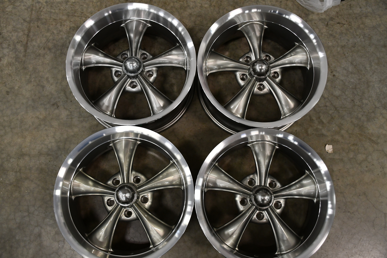 Set 4 17" Ridler 695 17x8 Grey With Machined Lip 5x4.75 Wheels 0mm Rims ...