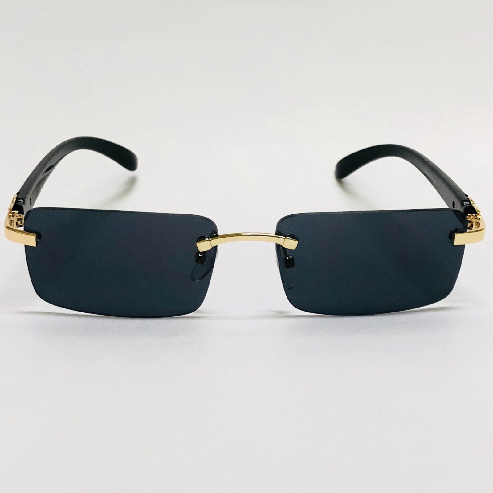 Black Tint Mens Rectangle Luxury Hip Hop Fashion Gold Frame Rimless ...