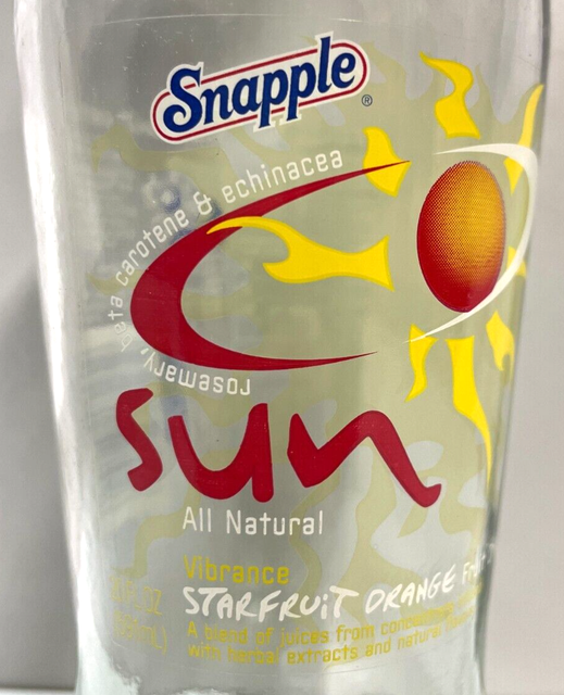 Vintage Bottle With Cap SNAPPLE ELEMENTS Sun for sale online | eBay