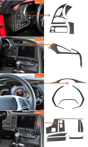 16Pcs For Chevrolet Corvette C7 2014-19 Carbon Fiber Dashboard Panel ...