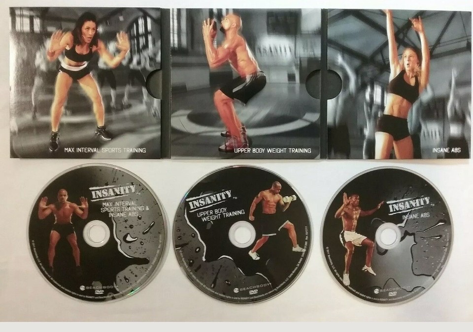 Insanity Beach Body 3 DVDs Max Interval, Insane Abs, Upper Body Weight ...