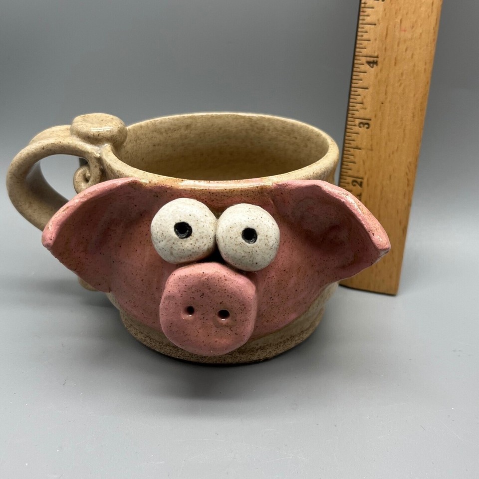 Crazy Jugs Funny Face Studio Pottery Pig Face Mug Signed rustic Kitsch ...
