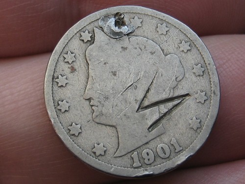 1901 Liberty Head V Nickel- Good Details, Counterstamped "M" | eBay