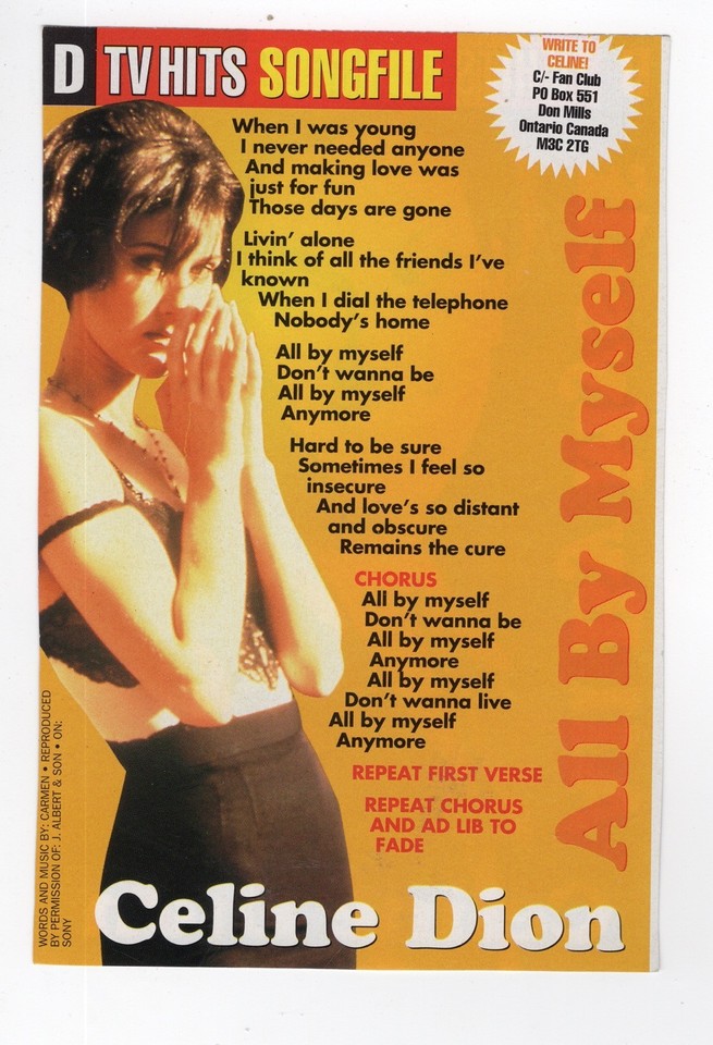 TV Hits Magazine Songfile cut-out series Celine Dion ‘All by myself' | eBay