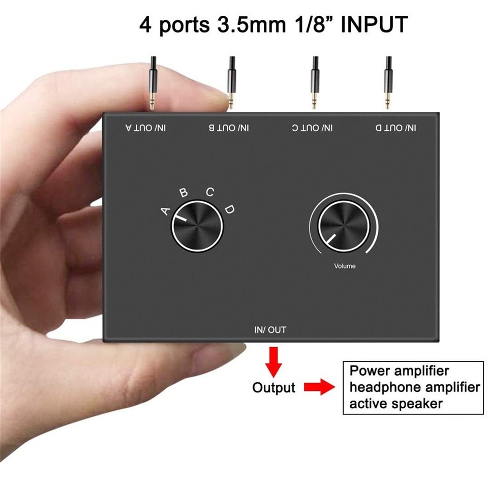 4 Port 3.5mm Audio Switch Stereo Audio Switcher Splitter 4 In 1 Out/4 ...