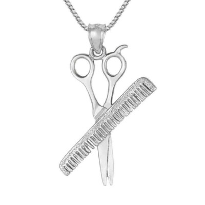Sterling Silver Comb & Scissors 3D Pendant, Made in USA, Italian Box ...