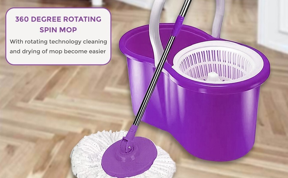 360° Rotating Magic Spin Mop Bucket Set Hard Floor Microfibre with 2 Mop Heads | eBay