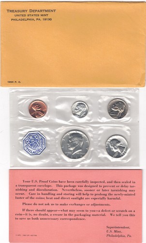 US 1964 SILVER PROOF SET of 5-Coins in Original Cello Wrap & Envelope with COA | eBay