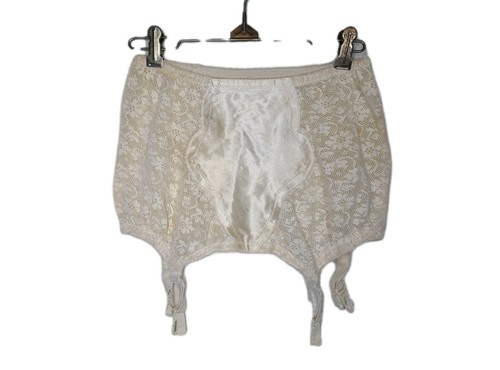 Vtg 50s Ivory Lace Garter Belt M L Girdlette Satin Panel Womens Medium ...