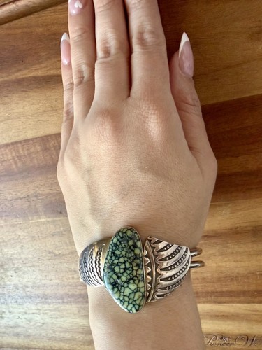 Rare Blue Lander Turquoise Spiderweb Navajo Sterling Silver Cuff ...