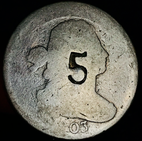 1803 Draped Bust Large Cent 1C Counterstamped Ungraded US Copper Coin ...