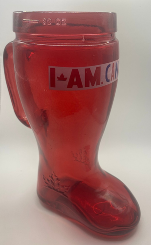 Molson I Am Canadian Red Glass Boot Mug Beer Stein 32 Oz Vtg. Used some ...