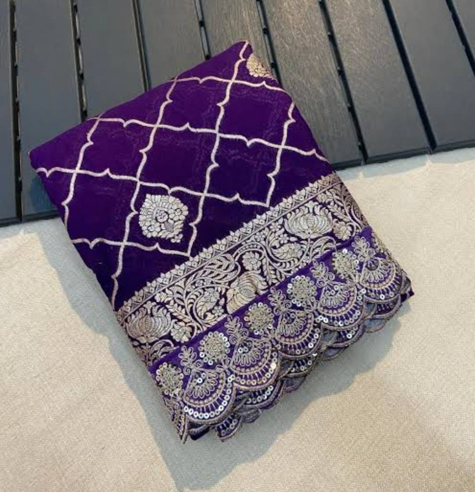 Luxury Khadi Pattu Crepe Silk Saree, All-Over Zari Design, Scalloped ...