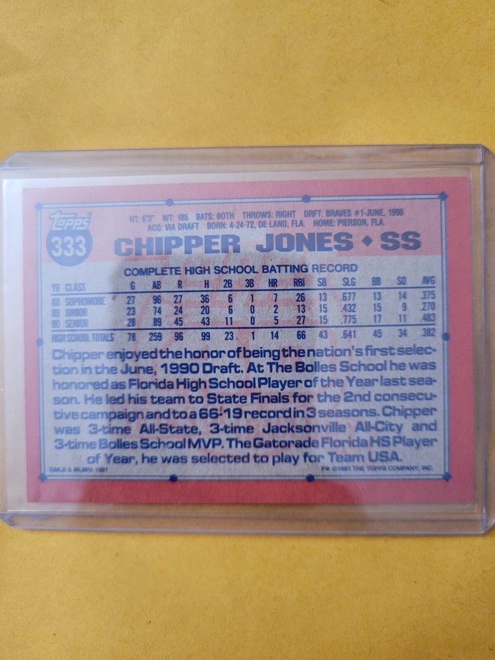 Chipper Jones *rookie*card 1991 topps *PRICE DROP* | eBay