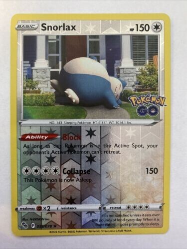 POKEMON GO - Snorlax - 055/078 - Holo Rare - REVERSE HOLO - NM/M - New ...