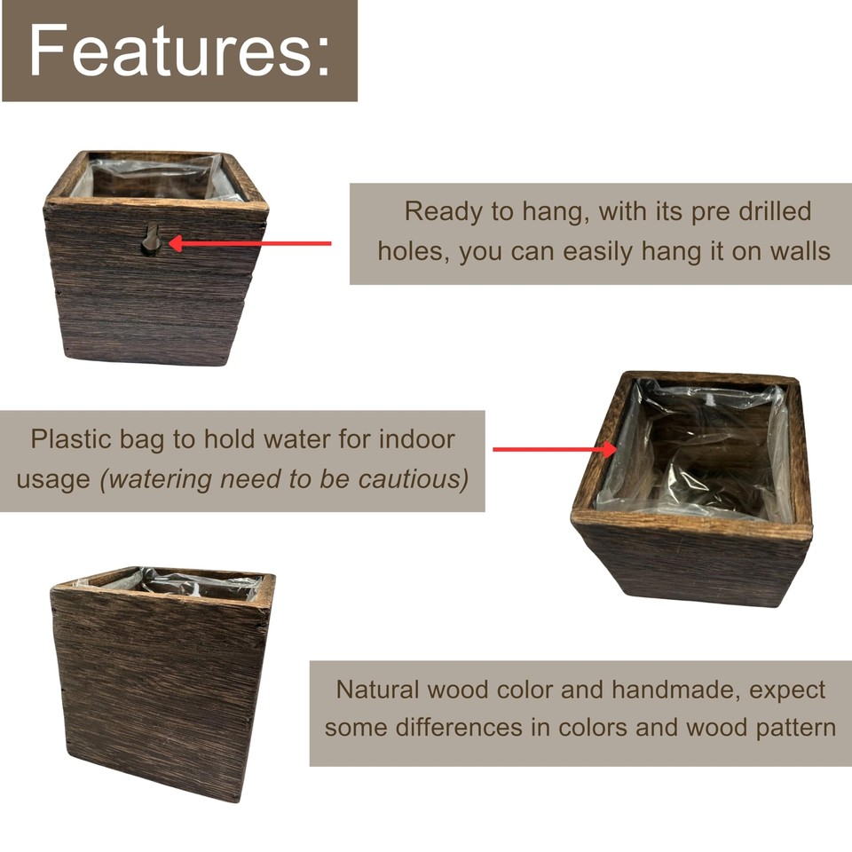 LaLaGreen Wood Planter Boxes (4 Pack 4x4 Inch) Small Square Wooden Wall ...
