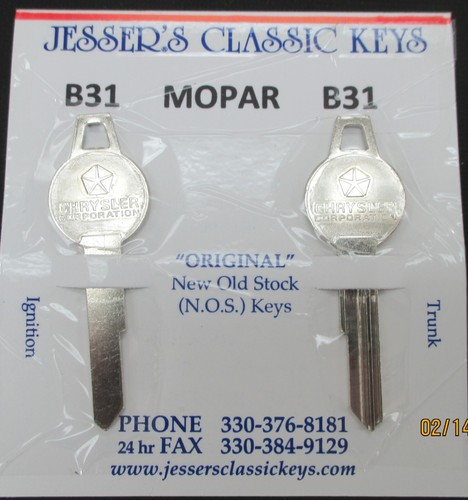 MOPAR NOS Original Keys CHRYSLER B-31 Secondary Pair 1959 1960 1961 ...