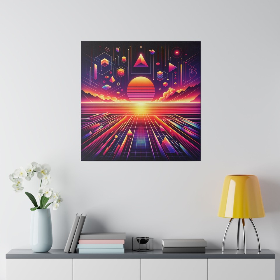 Matte Canvas Wall Art Vintage Style Synthwave Sunset Neon Retro ...