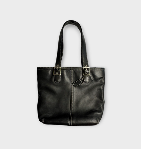 Vintage Coach Black Leather Tote Shoulder Bag 9572 w Hampton White ...