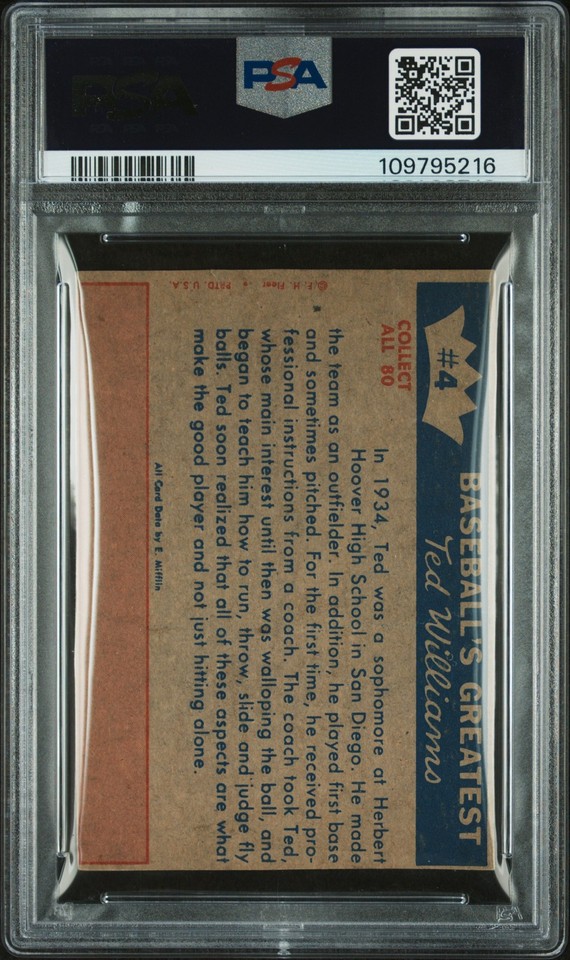1959 FLEER TED WILLIAMS #4 1934-TED LEARNS THE PSA AUTHENTIC ALTERED ...