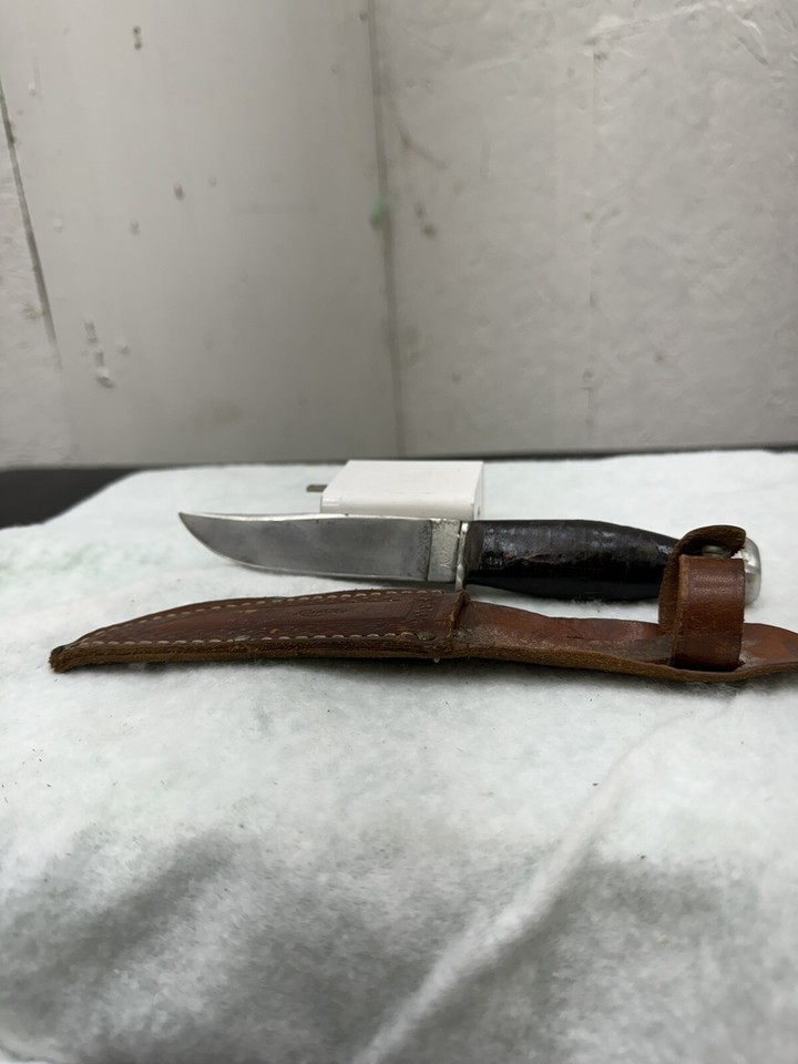 Vintage Kinfolk Fixed Blade Knife Leather Stacked Handle & Sheath #9 | eBay