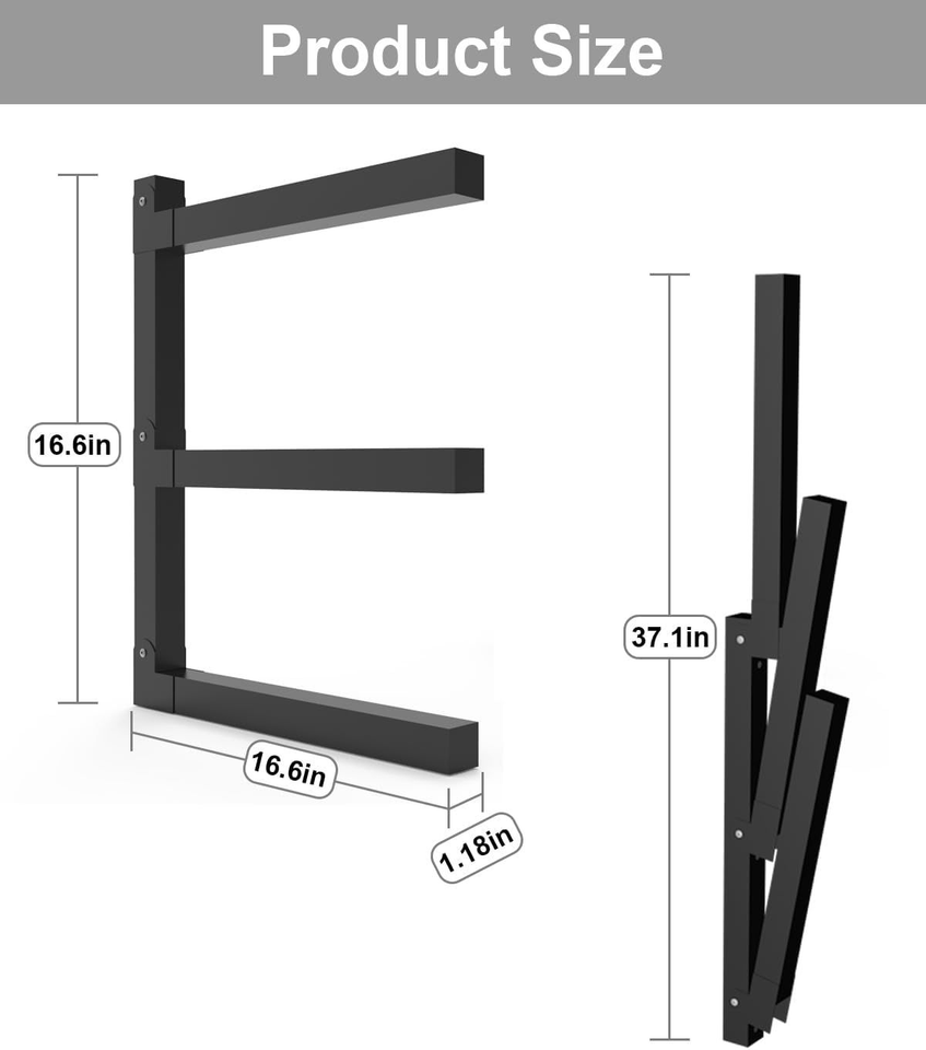 Tigerden Lumber Storage Metal Rack, 3-Level Wall-Mounted Organizer and ...
