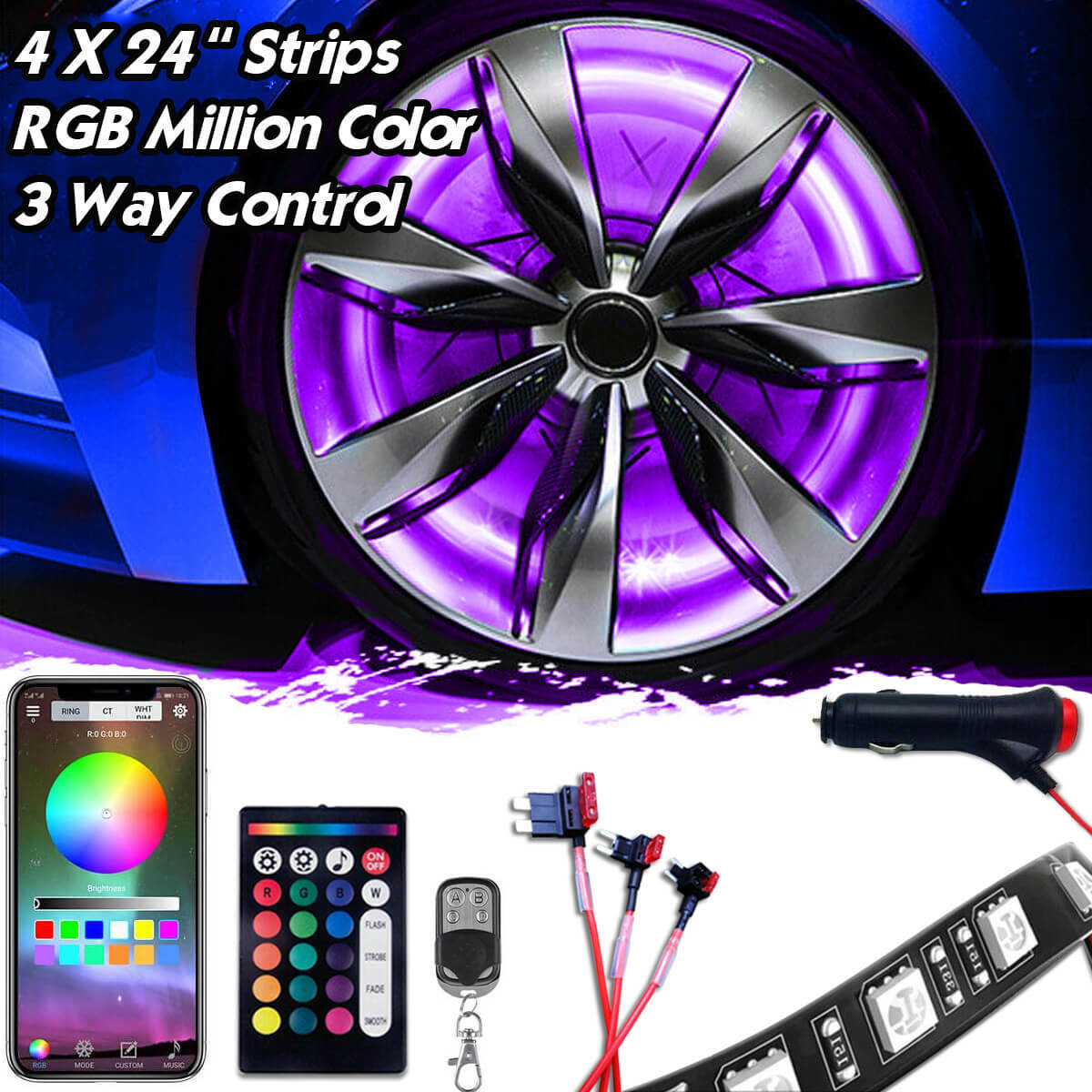 18-Color Wheel Well LED Light Kit Custom Accent Neon Strips Rim Tire ...