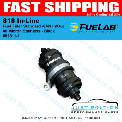 Fuelab 818 In-Line Fuel Filter Standard -6AN In/Out 40 Micron Stainless ...