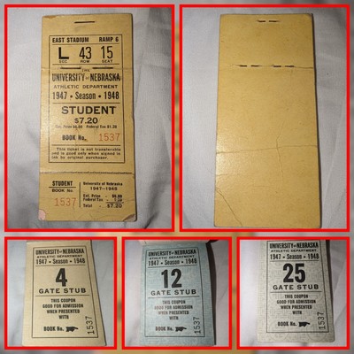 1947-1948 Nebraska Cornhuskers Student Football Tickets BOOK OF TICKETS ...