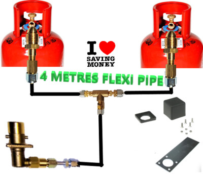 REMOTE REFILL PROPANE 2 GAS BOTTLES SET 4 METRES FLEXI GAS PIPE | eBay ...
