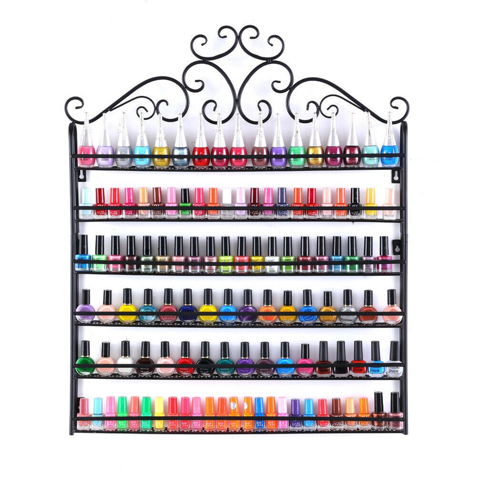 6-Tier Metal Nail Polish Display Rack Wall Mounted Rack Organizer 120 ...