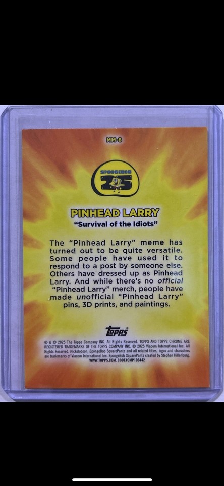 2025 Topps Chrome Spongebob Masterful Memes Pinhead Larry MM-8 SP | eBay