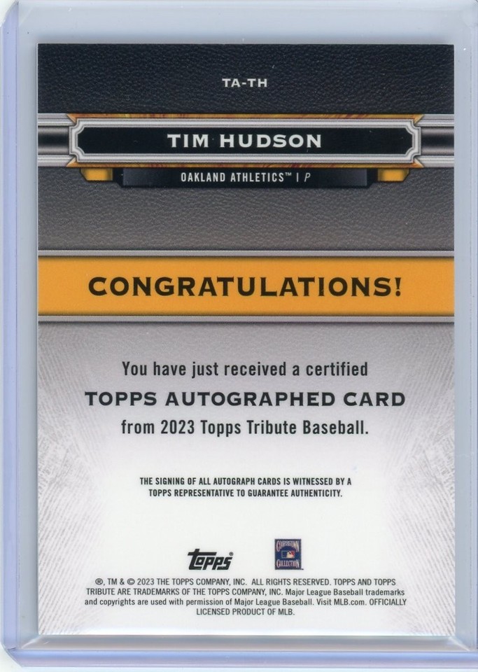 2023 Topps Tribute #TA-TH Tim Hudson Tribute Autographs 15/199 ...