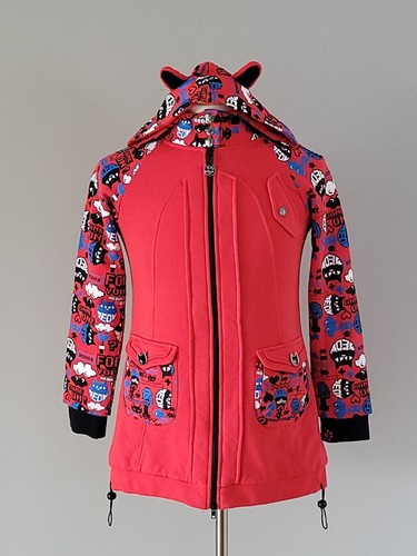 Azona ao2 Meow Japan Women's Cat Hoodie Full Zip Sweater, Red, Size ...