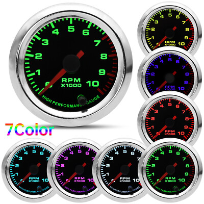 2" 52mm Car Tachometer Gauge Tacho RPM Meter 0-10000 RPM 7 Colors LED ...