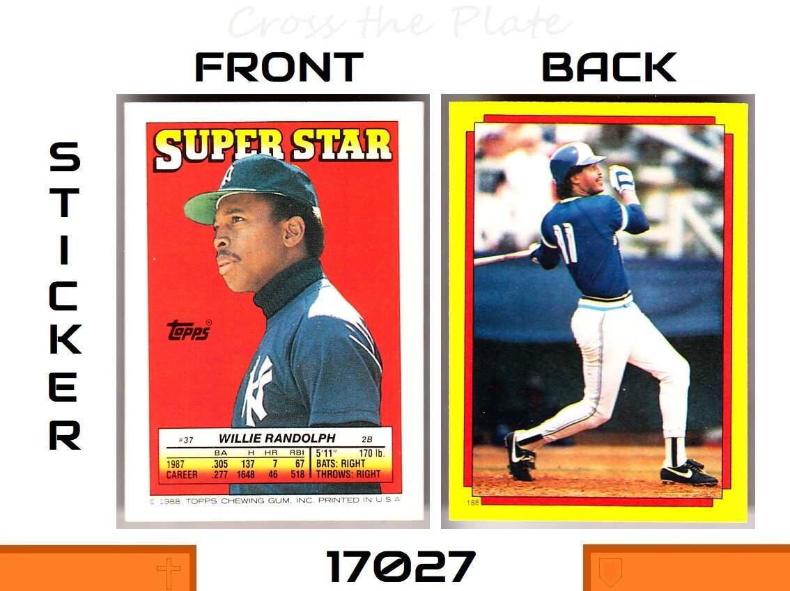 1988 TOPPS SUPER STAR STICKER BACK WILLIE RANDOLPH & GEORGE BELL #37. ...