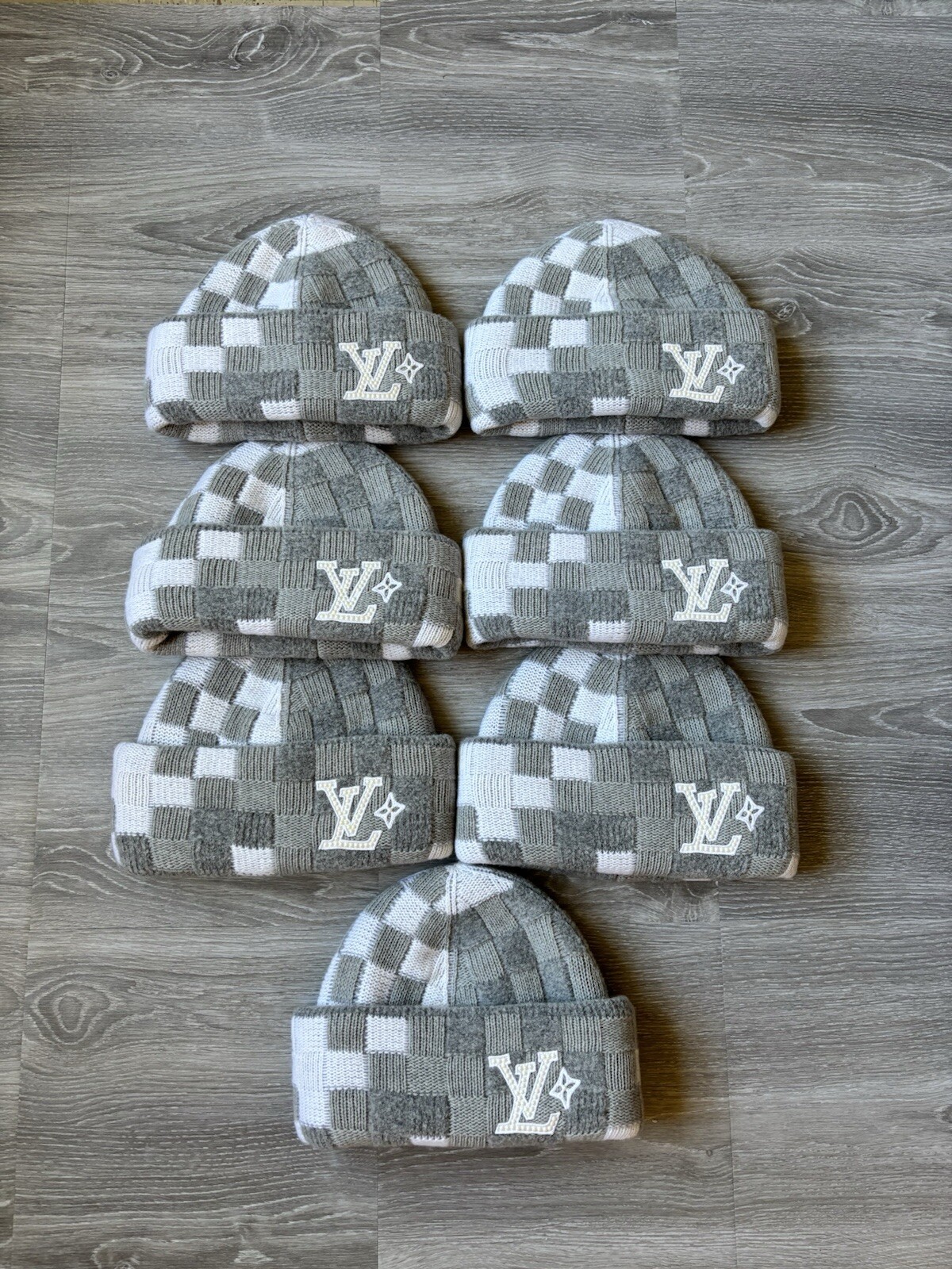 Louis Vuitton Pharrell Mens Grey Pearl Beanie Damoflage Damier Print | eBay