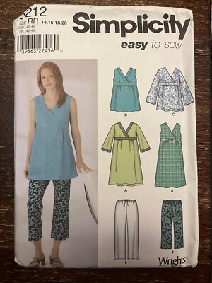 Simplicity 5212 UNCUT Sewing Pattern, Maternity Pants, Dress, Top, Size ...