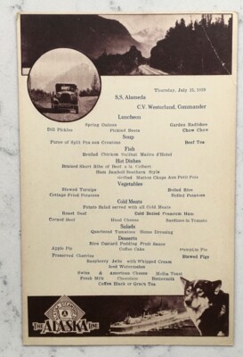 VINTAGE ALASKA STEAMSHIP CO THE ALASKA LINE CRUISE SHIP MENU SS ALAMEDA ...